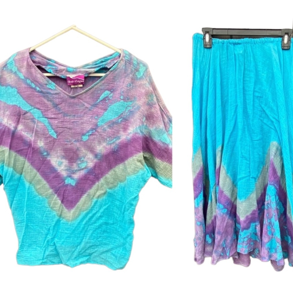 Vintage Carole Dolighan Tie Dye Gauze Skirt Set - Gem
